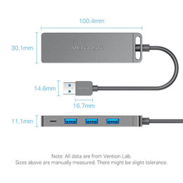 Vention USB 3.0 Hub: 4 Ports, 5Gbps Speed, Compact Design