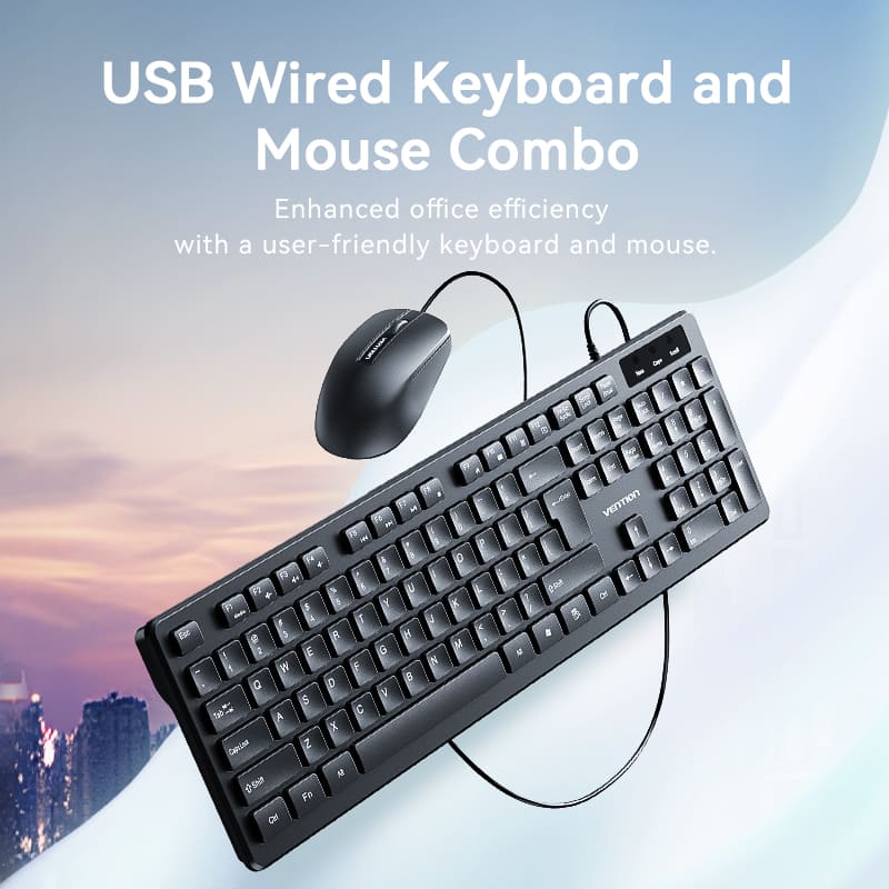 Vention USB Wired Keyboard & Mouse Combo - Full-Sized & Ergonomic