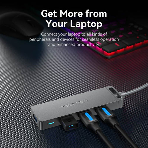 Vention USB 3.0 Hub: 4 Ports, 5Gbps Speed, Compact Design