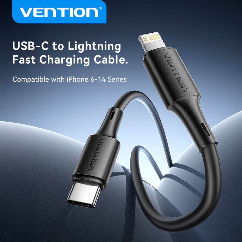 Vention USB 2.0 Type-C Male to Lightning Male 3A Cable Black PVC Type