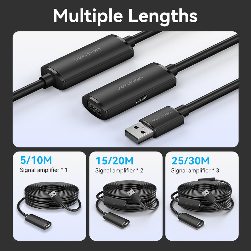 Vention Active USB 2.0 Extension Cable (5m - 30m) - Fast & Stable