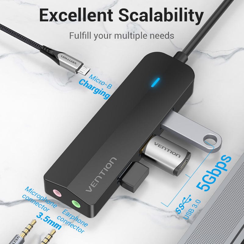 USB-C to USB 3.0*3/Micro-B HUB With External Stereo Sound Adapter 0.15