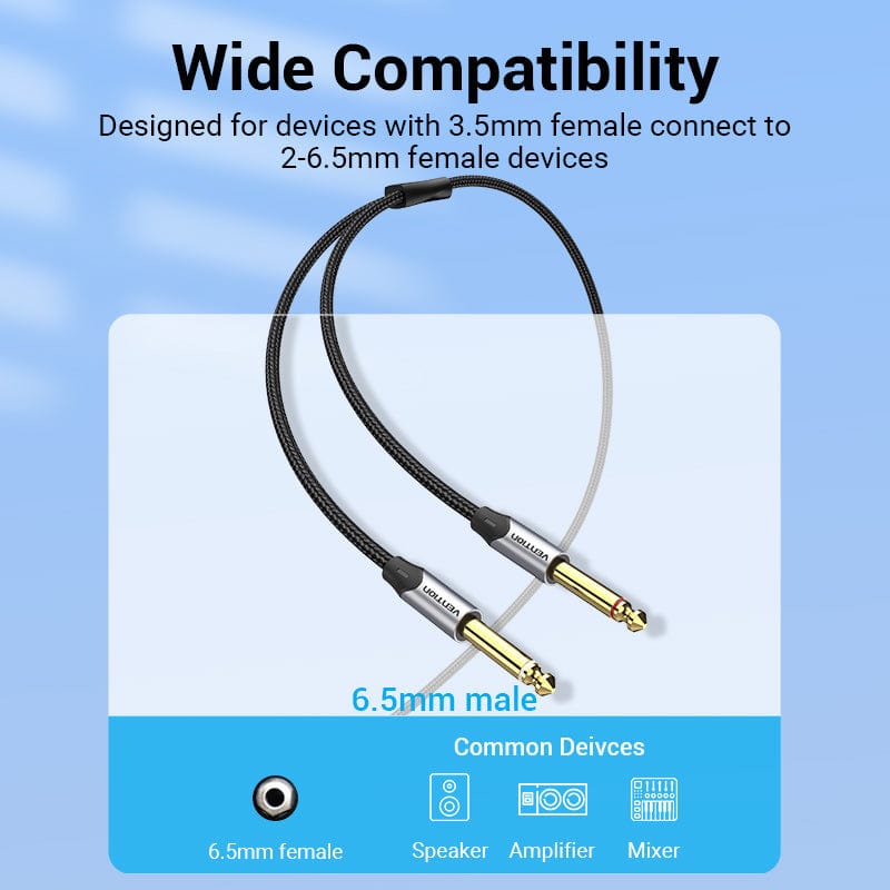 Vention 3.5mm to 2-6.5mm Audio Cable - Hi-Fi Sound, Durable, Wide Compatibility