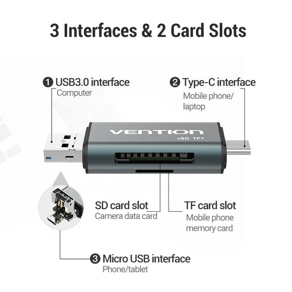 VENTION USB 3.0 SD & TF Card Reader: 3-in-1 for Laptops, Phones ...