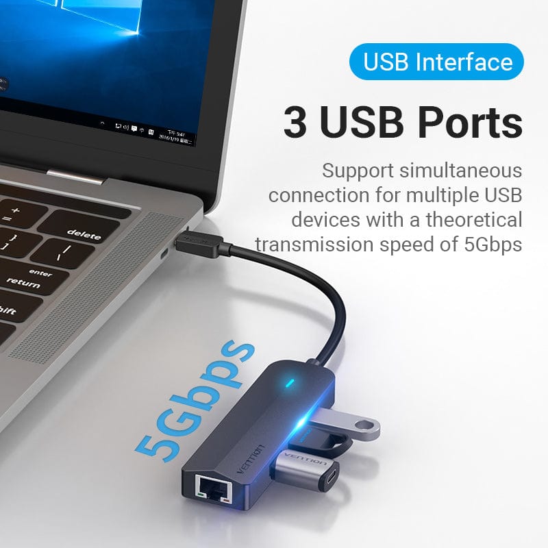 Vention 5-in-1 USB-C Gigabit Ethernet Hub - 3 USB 3.0 Ports