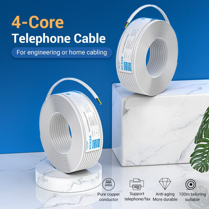 Engineering & Home Cabling - 4-Core Telephone Cable, 6P4C Compatible ...