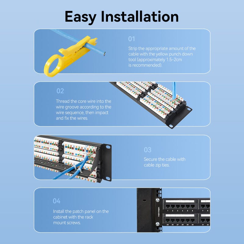 Vention 48-Port Cat5e Unshielded Patch Panel - Reliable & Efficient ...