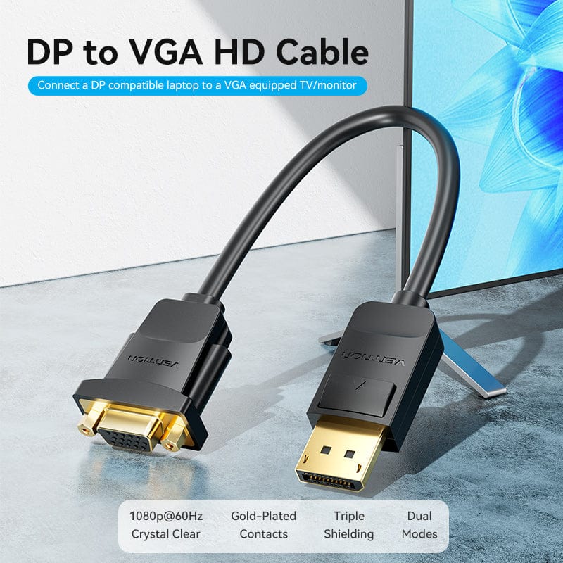 Vention DP to VGA HD Cable - 1080P@60Hz, Gold-Plated, Triple Shielding