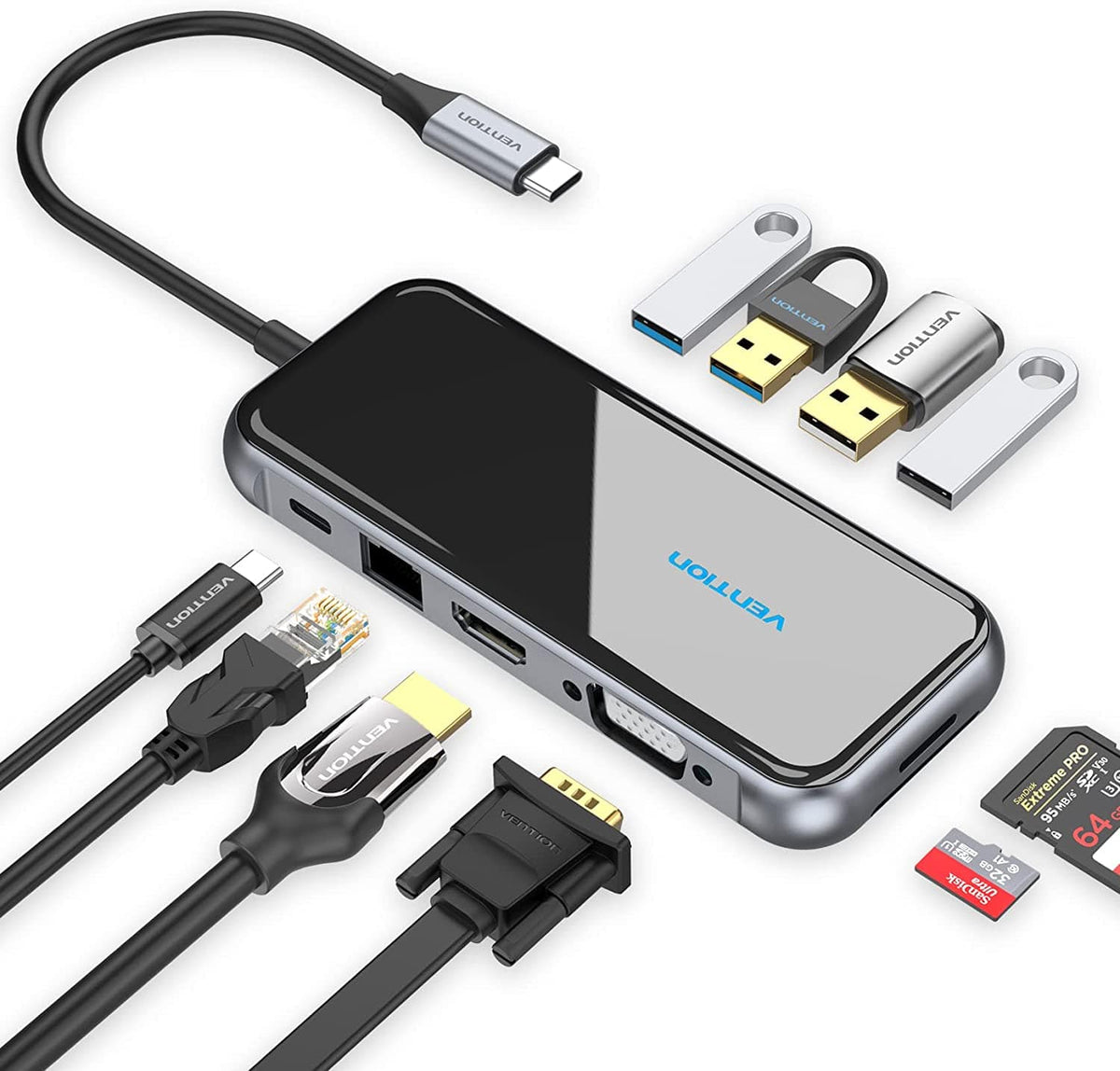VENTION 10-in-1 USB-C Docking Station with 4K HDMI & Mirrored Design
