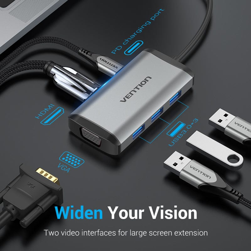 Vention 6-in-1 USB-C Hub | Fast Charging & 4K Support