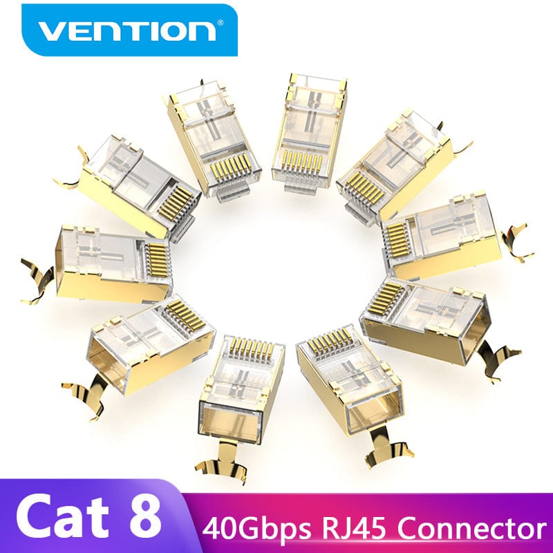 RJ45 连接器 Cat8 RJ45 8P8C 模块化以太网电缆 Cat 8 FTP 头插头 镀金 RJ45 压接网络连接器 Cat8