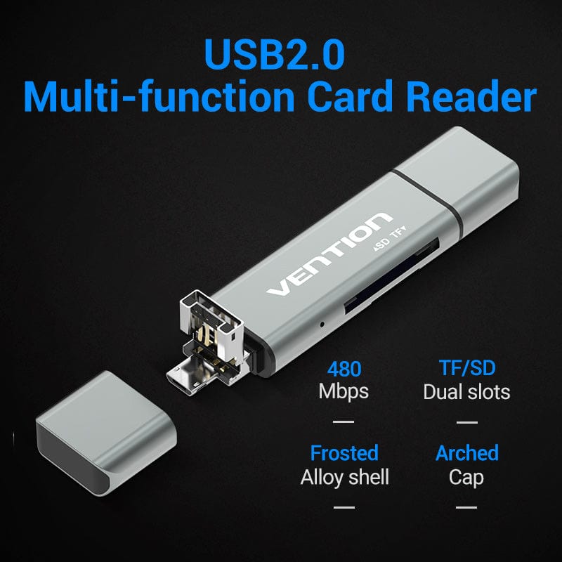 Vention USB 2.0 Card Reader - High Speed, Dual Slot
