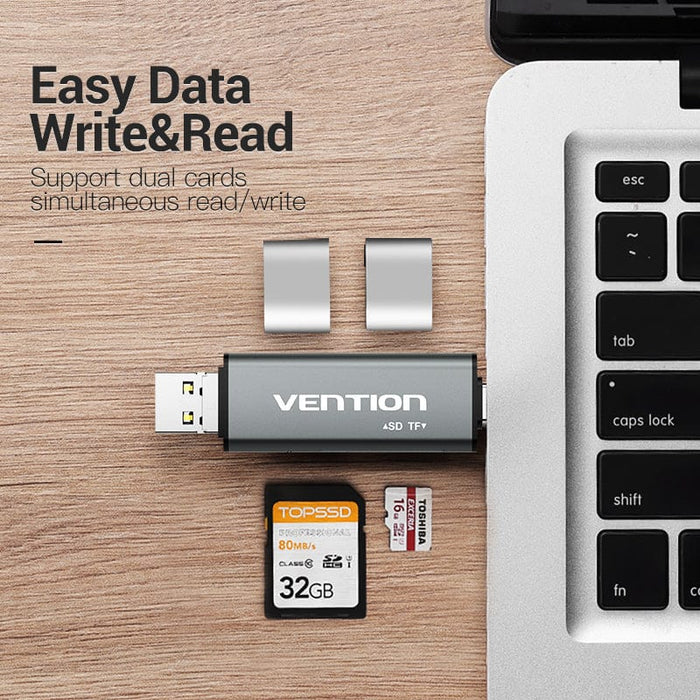 Vention USB 2.0 Card Reader - High Speed, Dual Slot